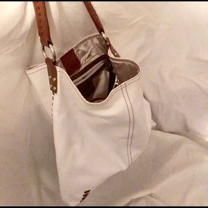 Ili | Bags | White Leather Shoulder Bag By Ili Brown Strap | Poshmark